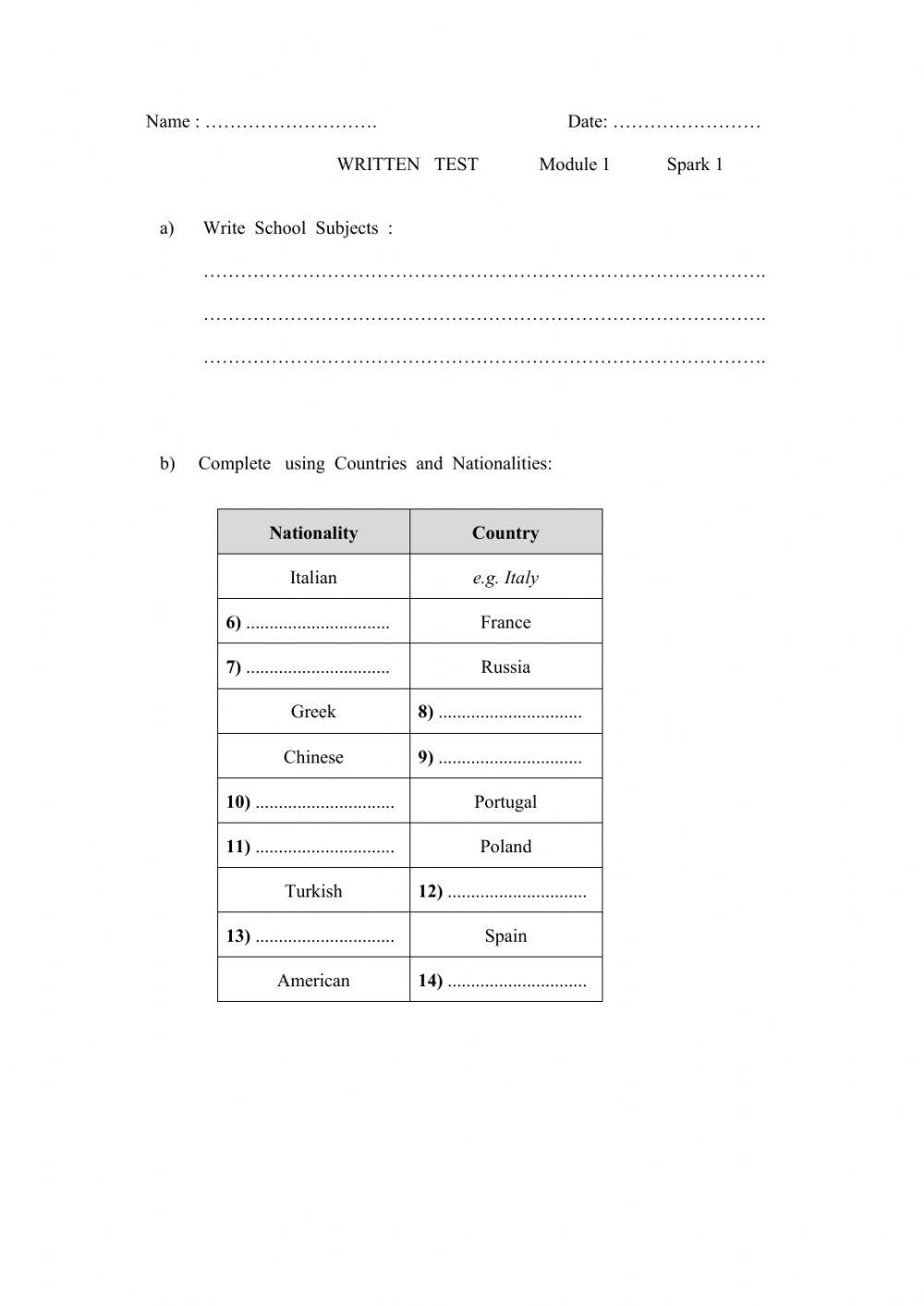 Written test Spark 1 Module 1 194631 | maria cristina