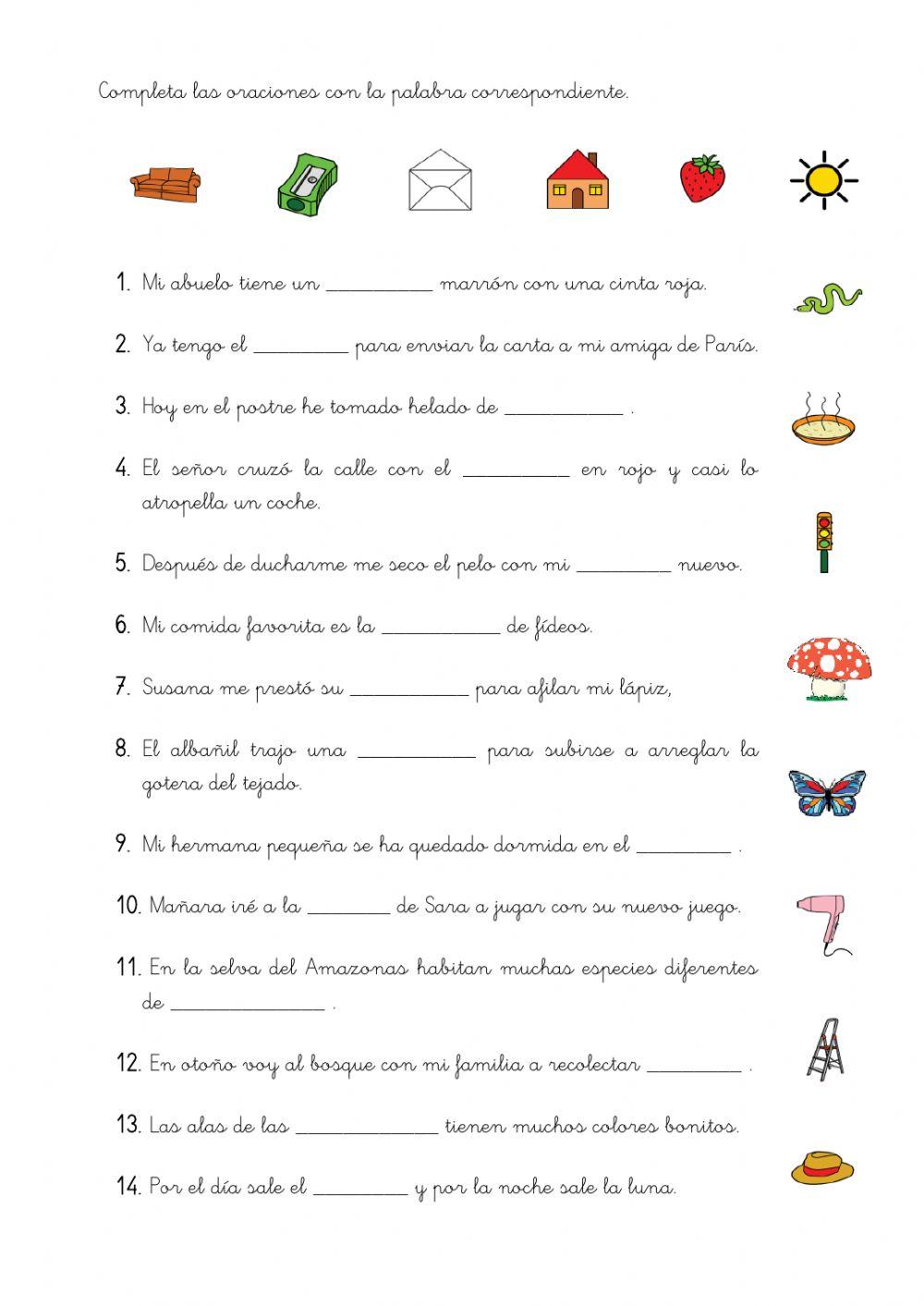 Completa Las Hojas De Trabajo De Oraciones