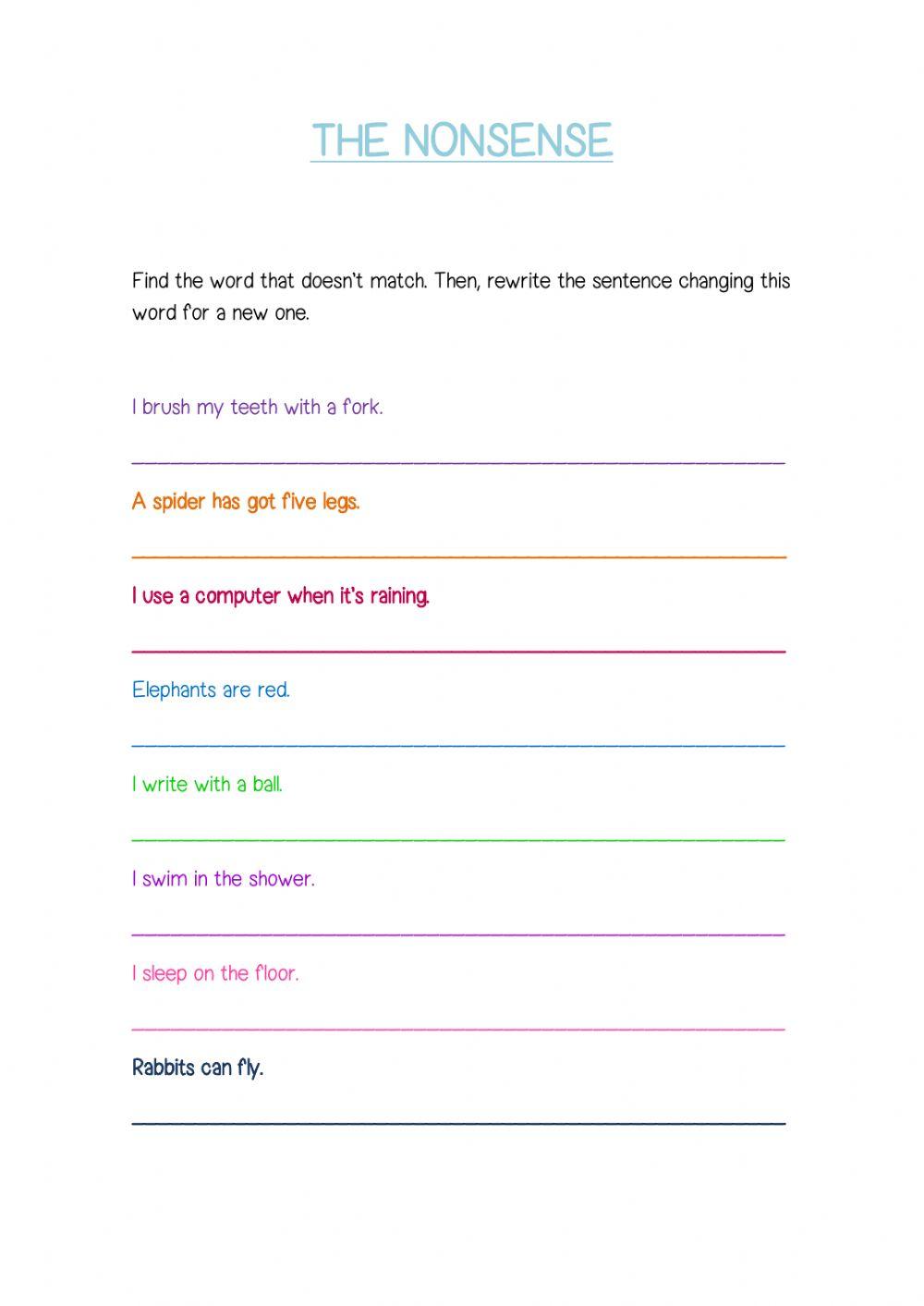 The nonsense worksheet | Live Worksheets