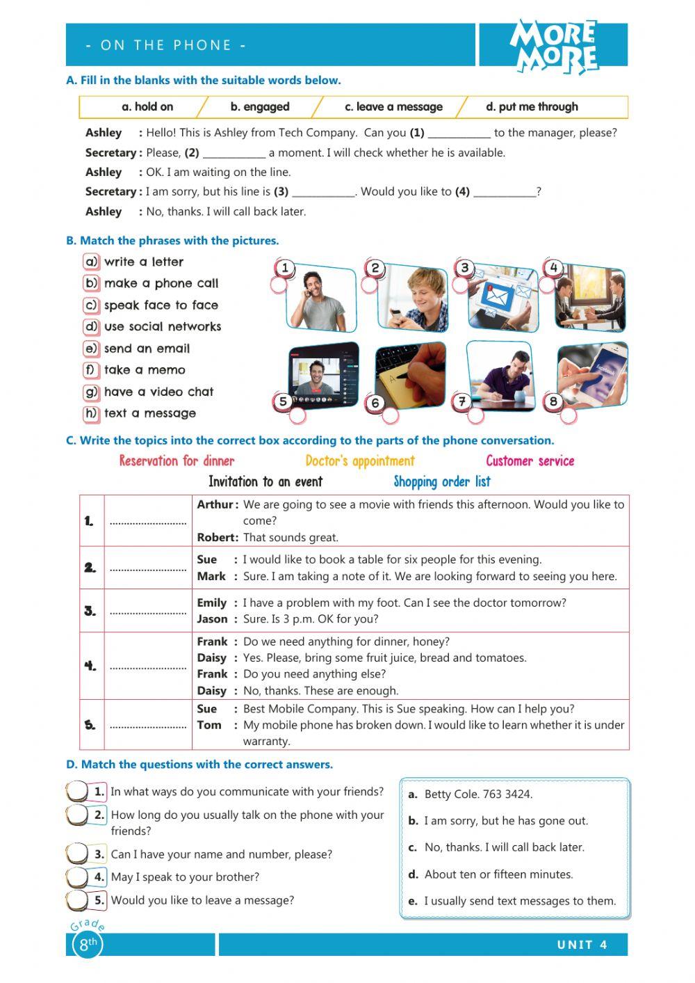 on the phone 2 online exercise for | Live Worksheets
