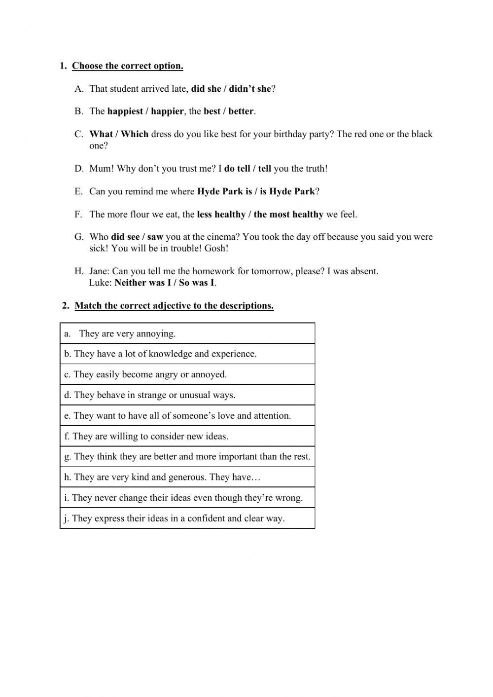UNIT 1AB Revision worksheet | Live Worksheets