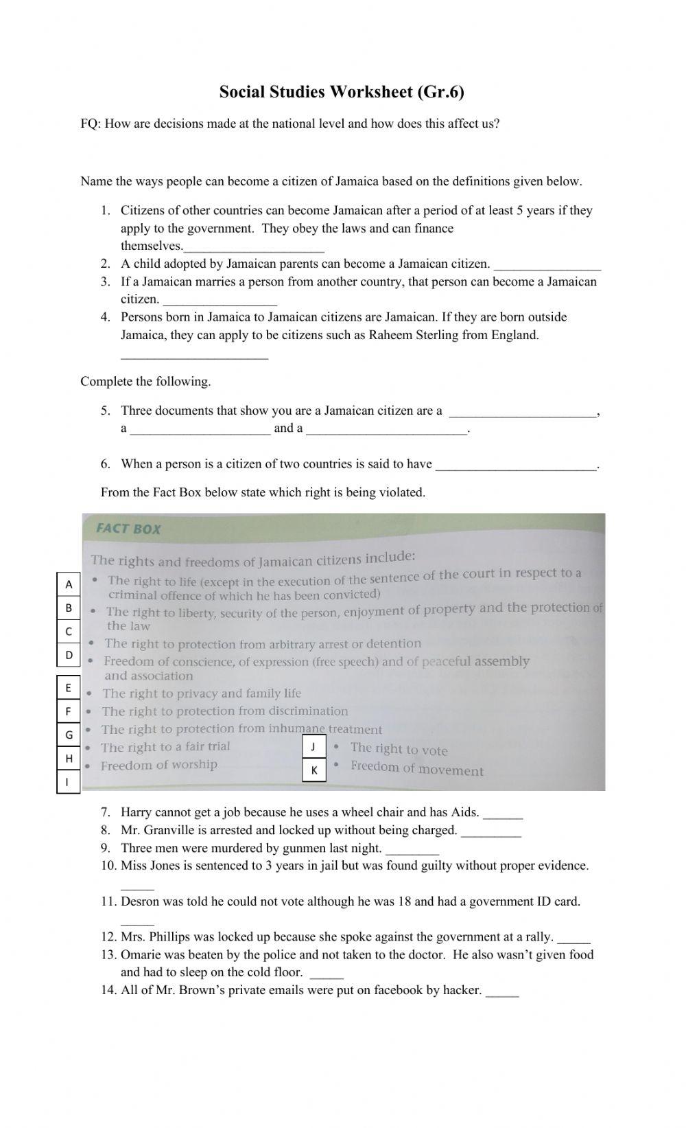 Citizenship and rights online exercise for | Live Worksheets