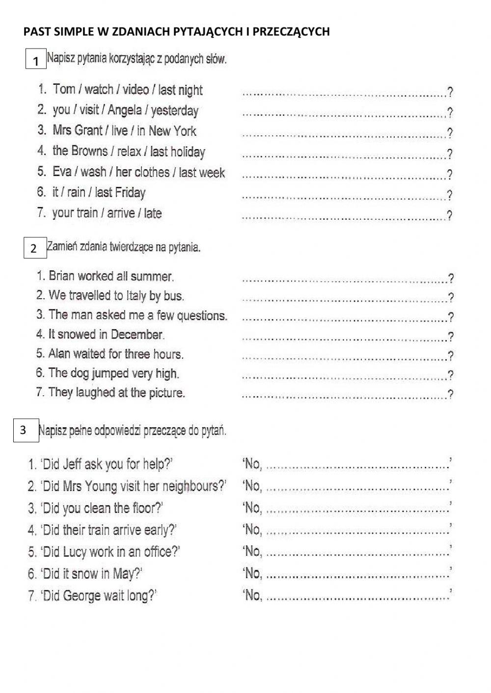 Kl 5 past simple pyt i przecz worksheet | Live Worksheets