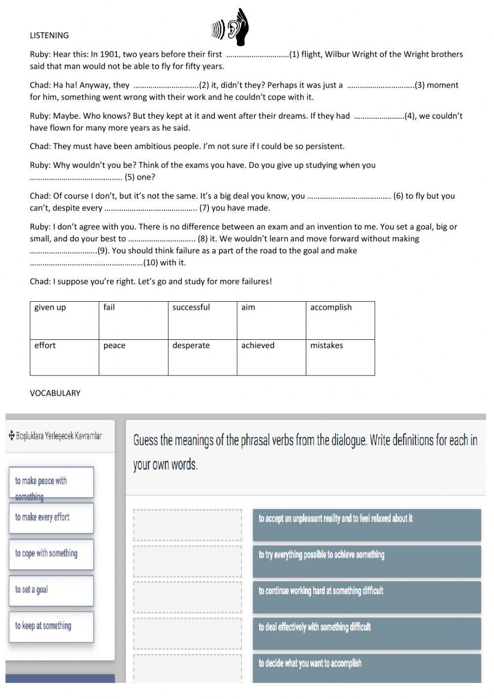 Listening''NEVER GIVE UP'' worksheet | Live Worksheets