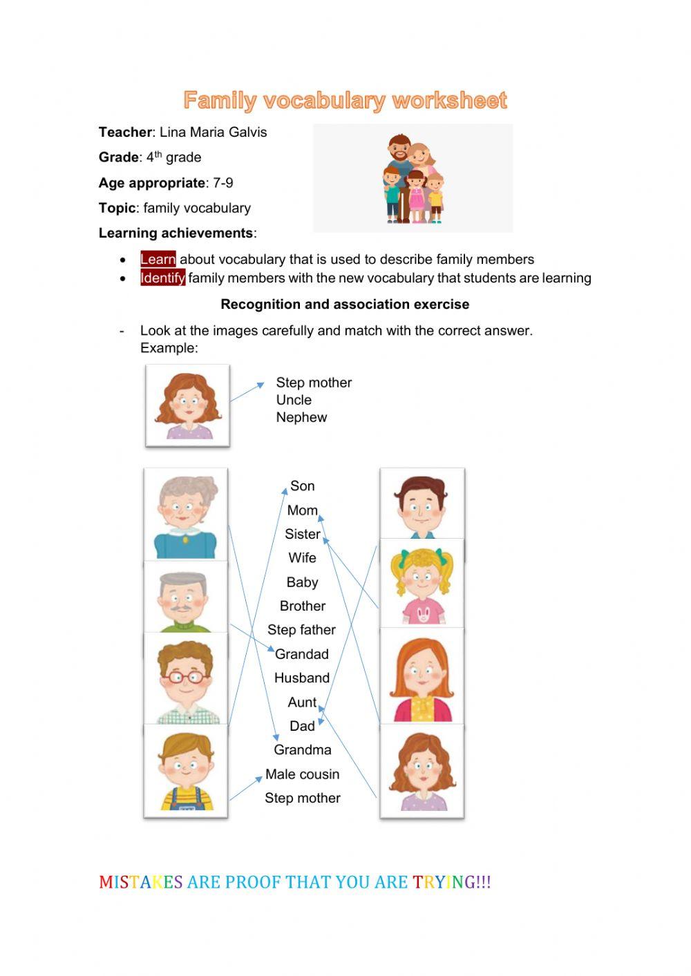 Family vocabulary online exercise | Live Worksheets
