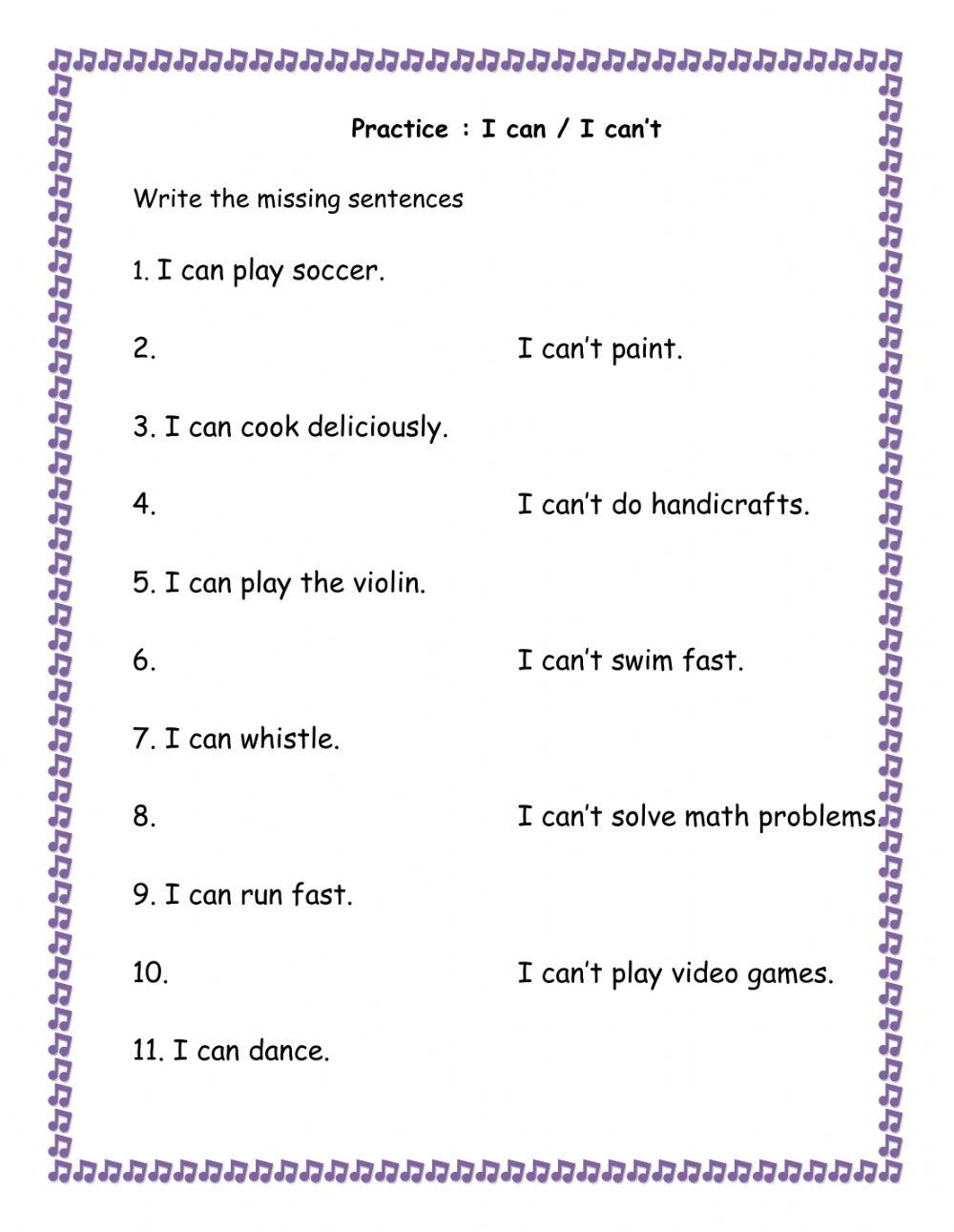 Practice: I can - I can't worksheet | Live Worksheets