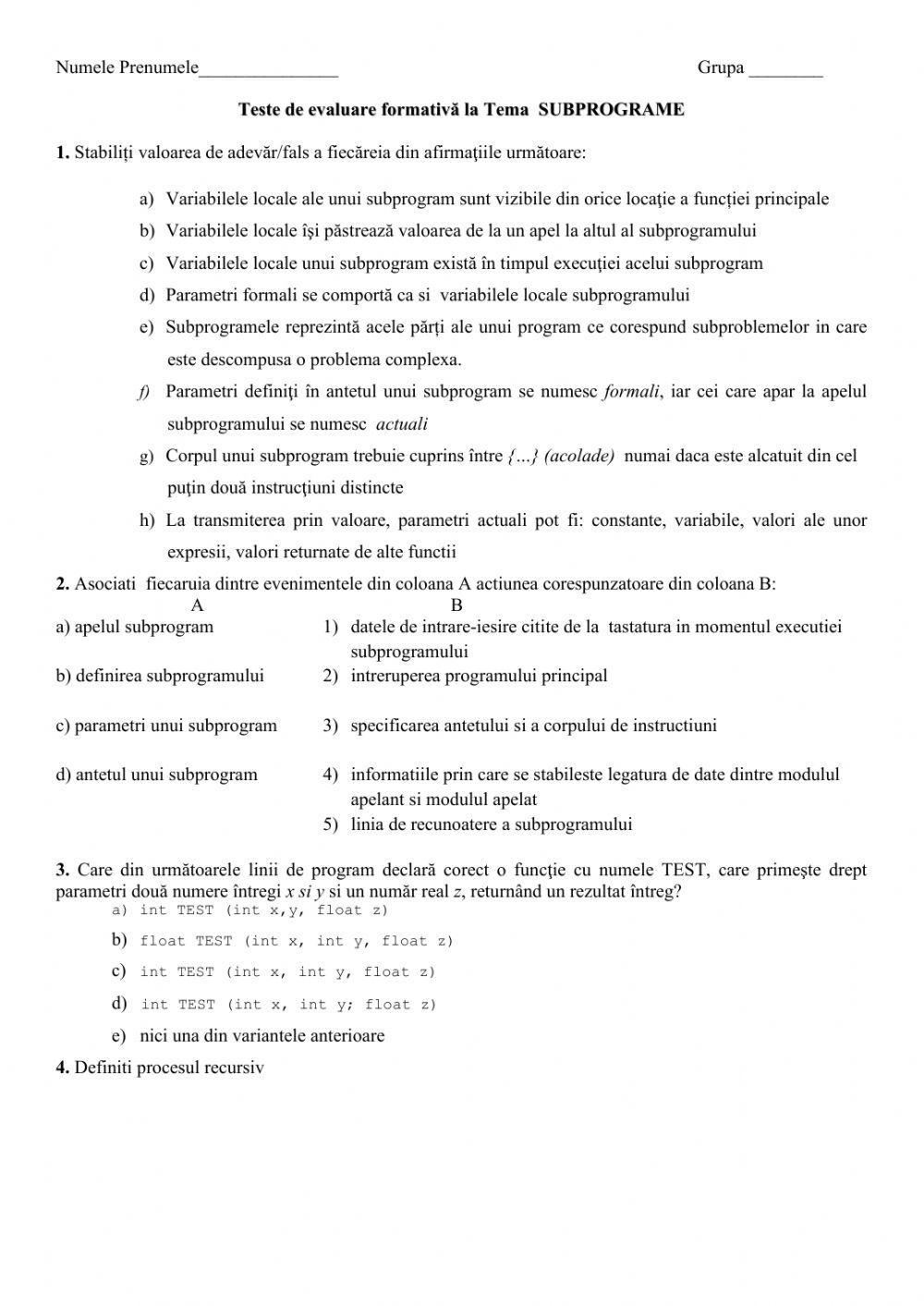 Test Subprogram… | Free Interactive Worksheets | 192366