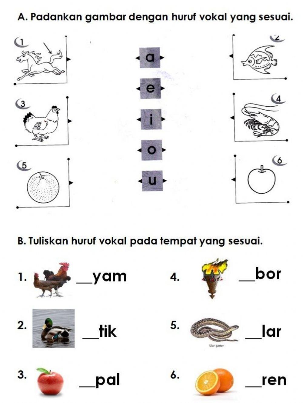 Huruf Vokal interactive worksheet | Live Worksheets