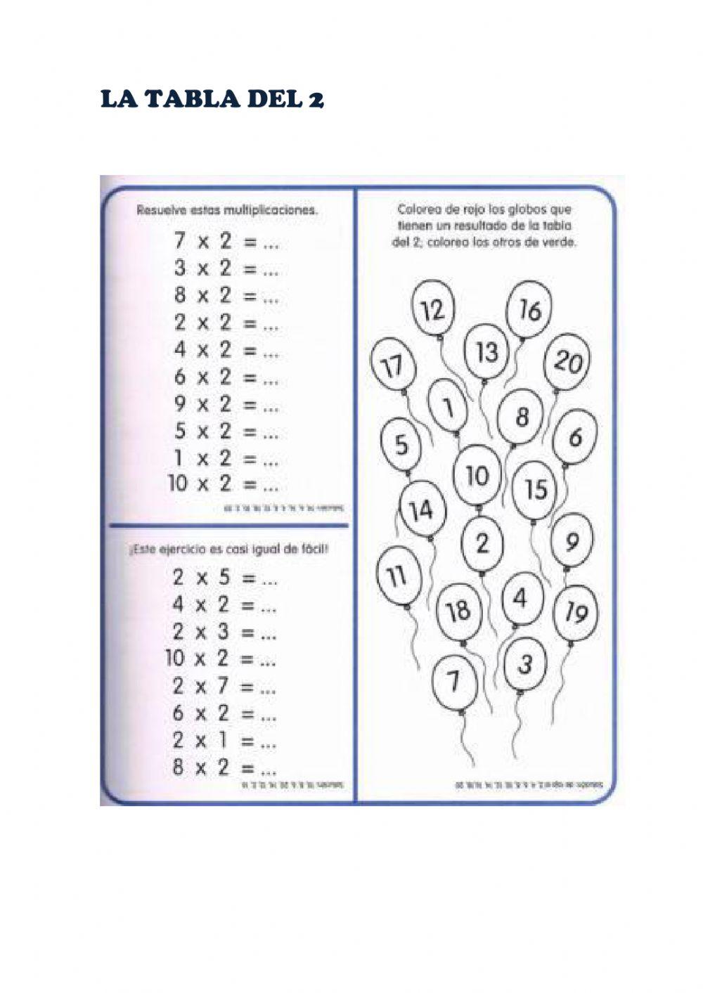 La tabla del 2 exercise | Live Worksheets