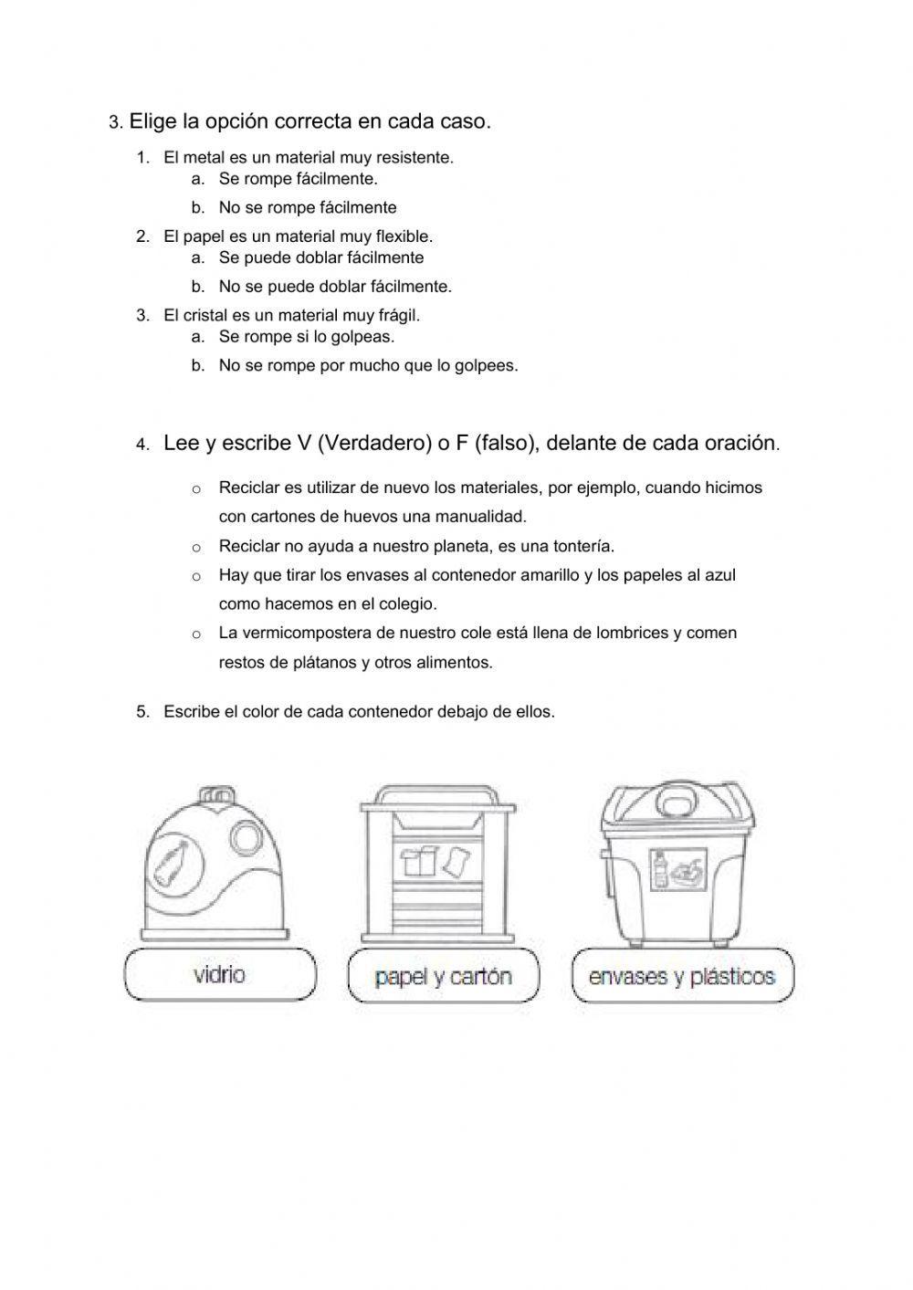 Los materiales en 1º epo worksheet | Live Worksheets