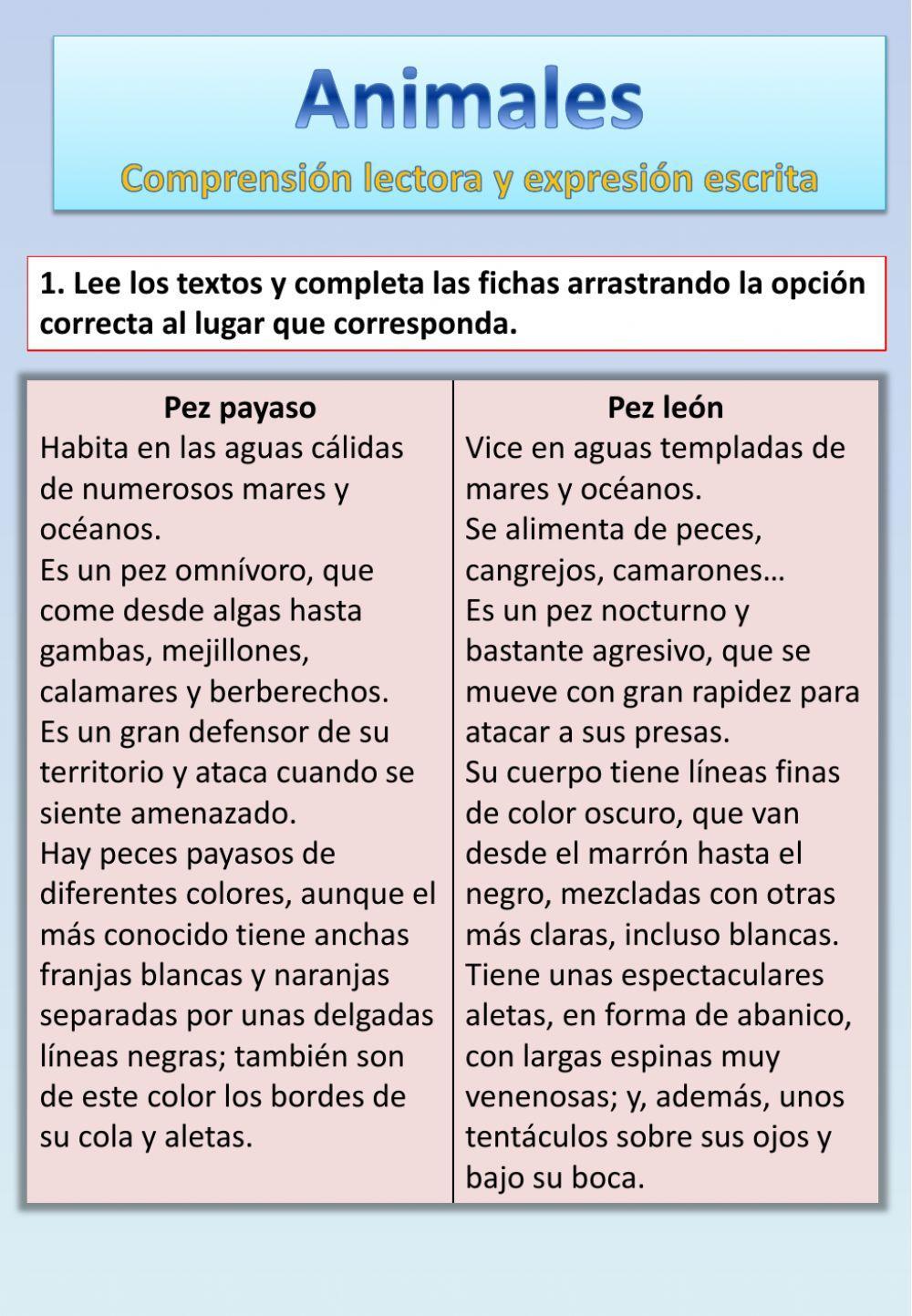 Animales. Compr… | Free Interactive Worksheets | 194097