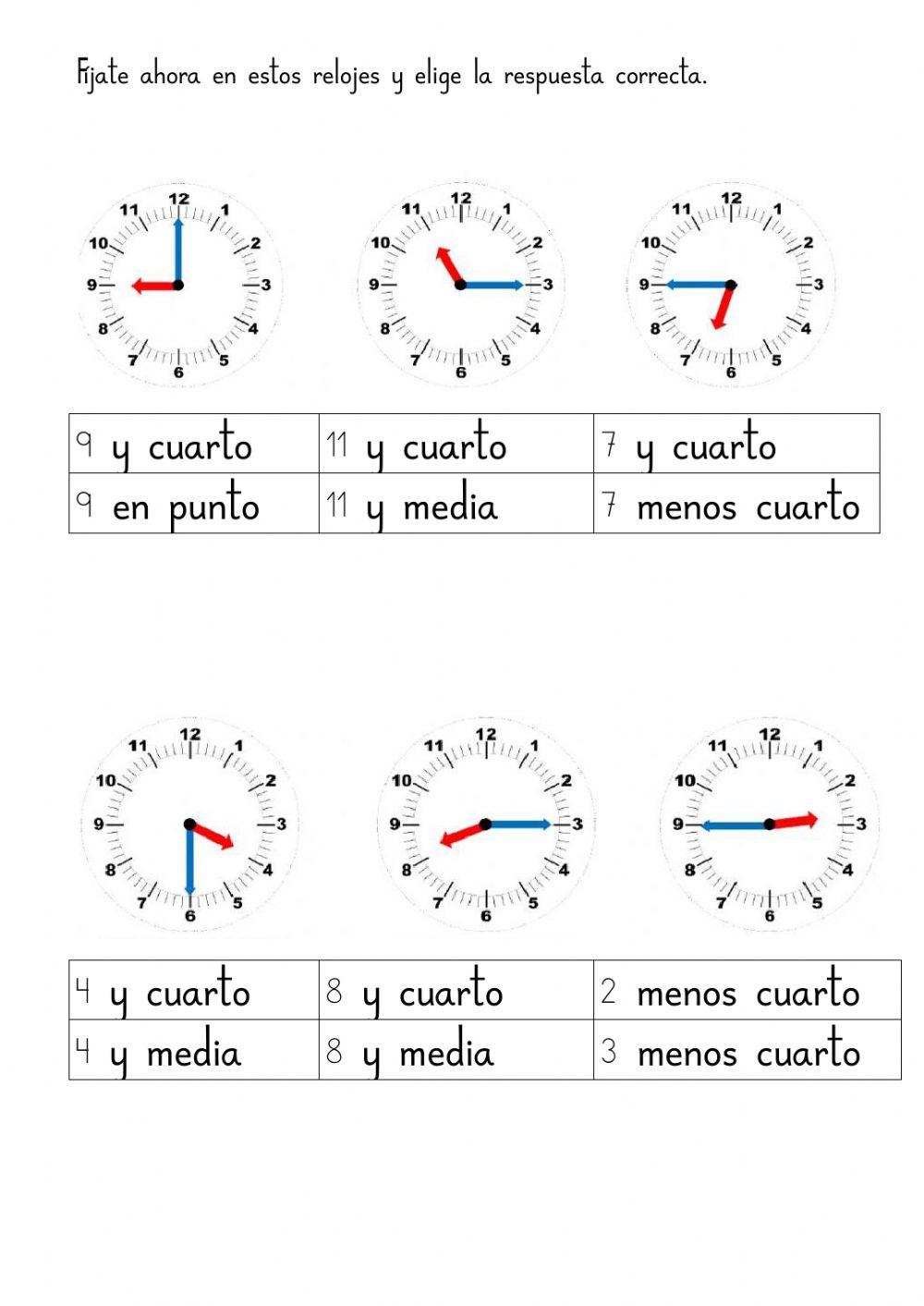 El reloj activity for 2º primaria | Live Worksheets
