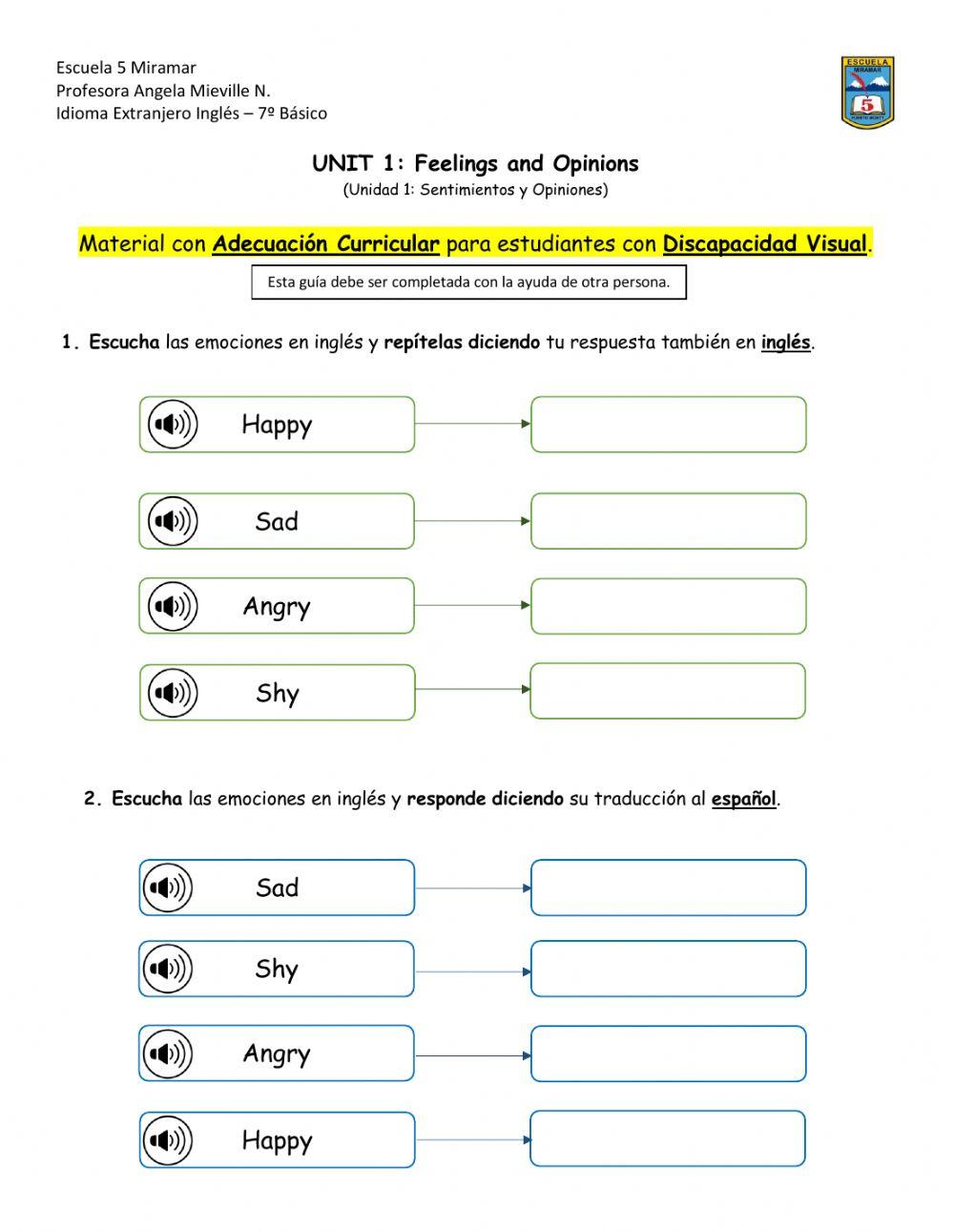 Feelings - Adapted for students with Visual Impairment worksheet | Live ...