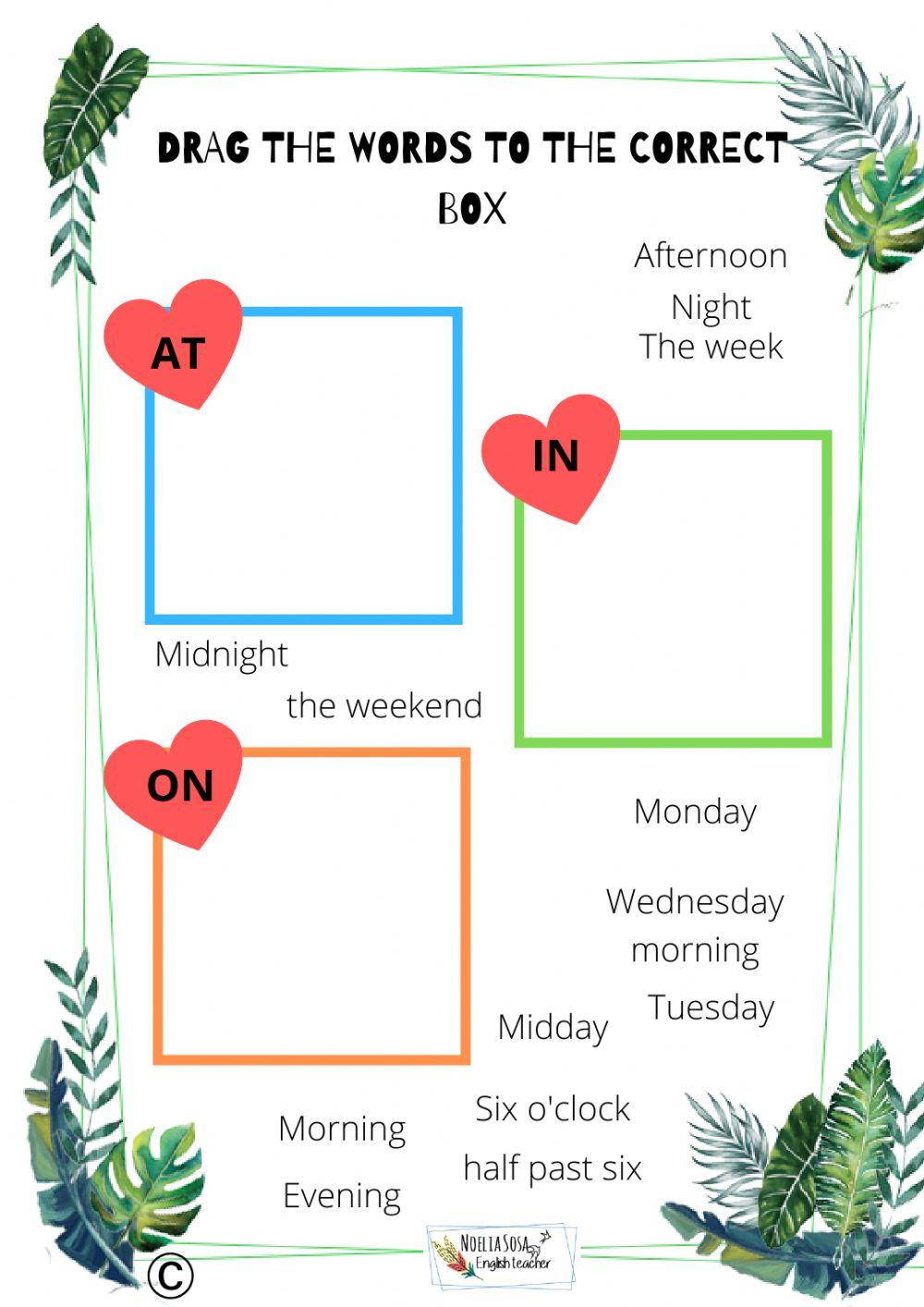 In on at | Live Worksheets