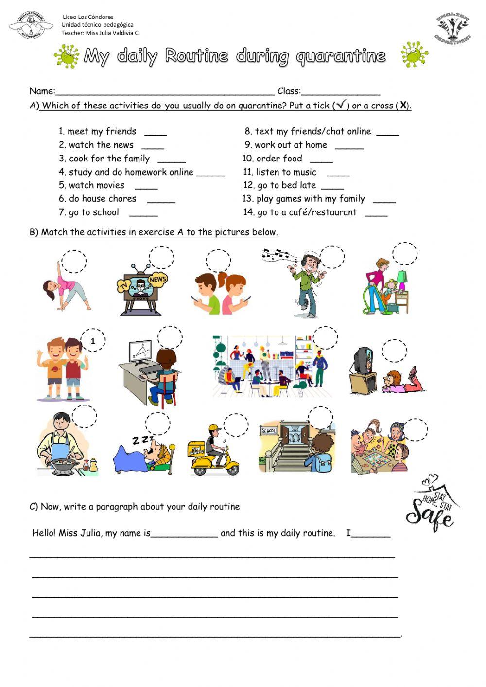 My daily routine during quarantine worksheet | Live Worksheets