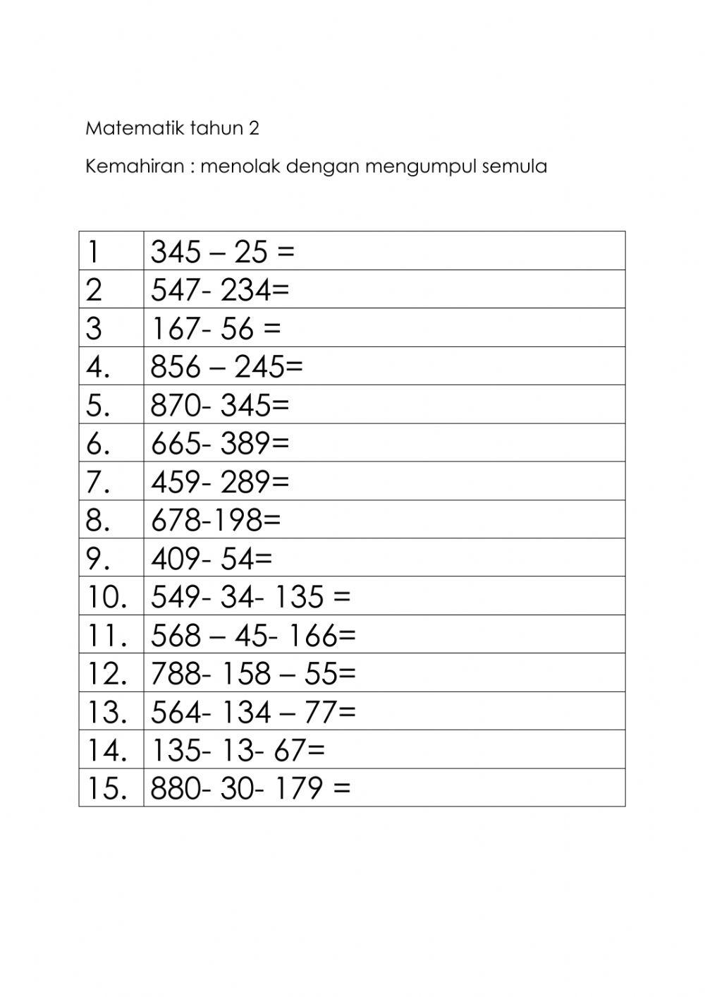 Tolak activity | Live Worksheets