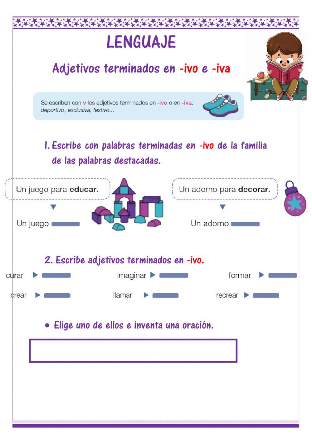 Adjetivos terminados en -ivo e -iva online exercise for | Live Worksheets
