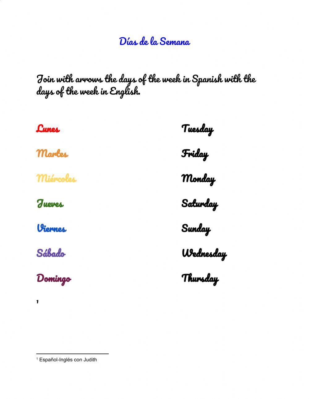 Días de la semana online pdf worksheet | Live Worksheets