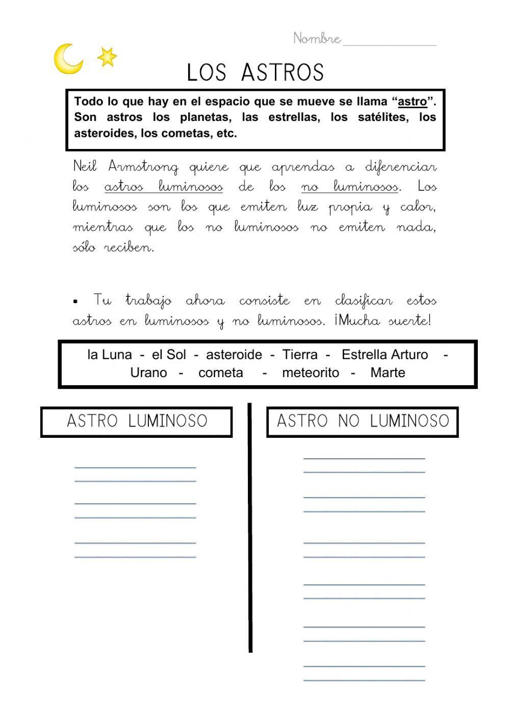 Los astros worksheet | Live Worksheets