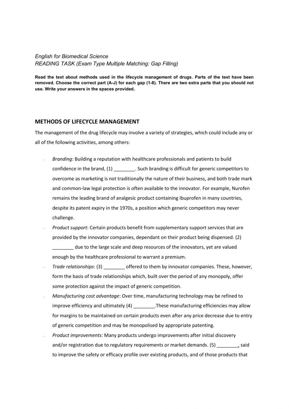 English for Biomedical Science DRUG LIFECYCLE worksheet | Live Worksheets