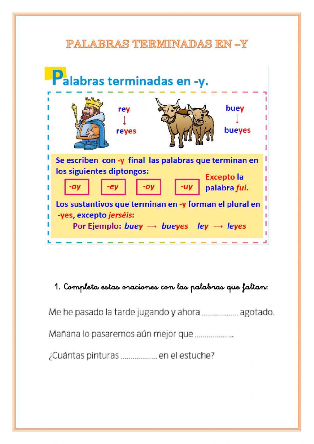 Terminadas en -y worksheet | Live Worksheets