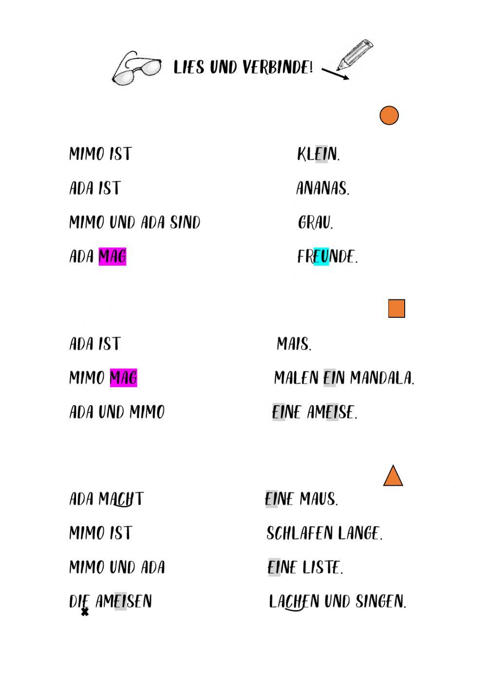 VERBINDE Ada und Mimo worksheet | Live Worksheets