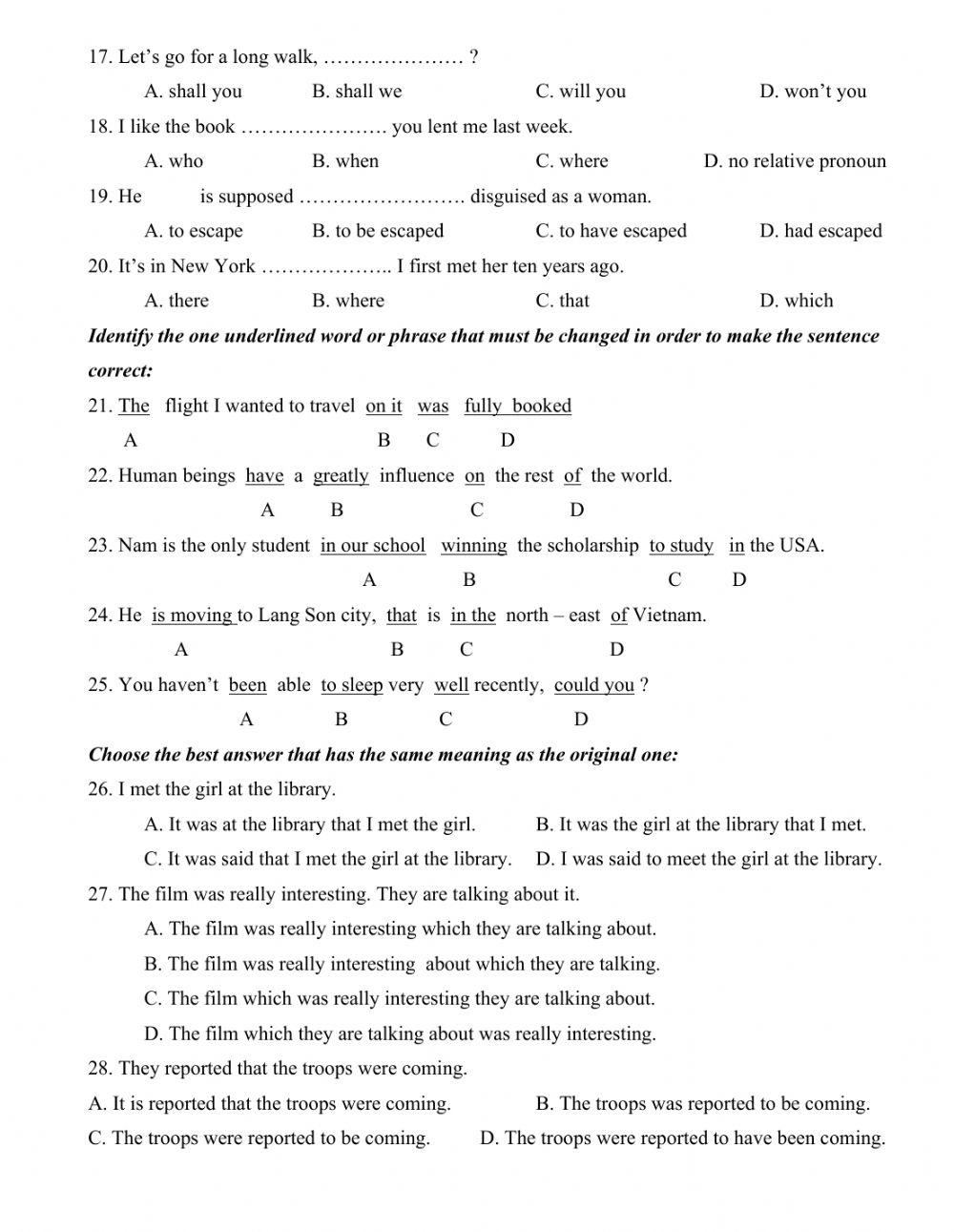The Second Term Examination – ENGLISH 11-2 worksheet | Live Worksheets
