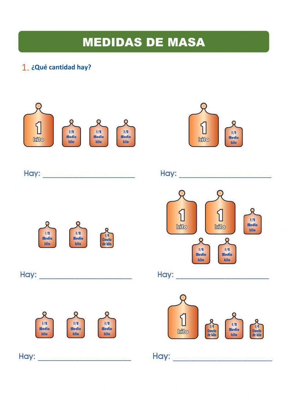 El kilo, medio kilo y cuarto de kilo online exercise for | Live Worksheets
