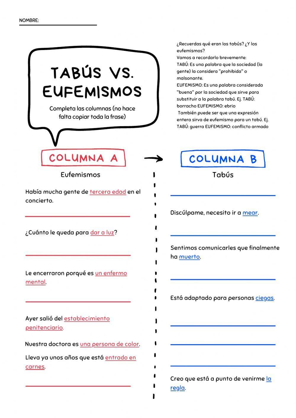 Tabús y Eufemismos worksheet | Live Worksheets