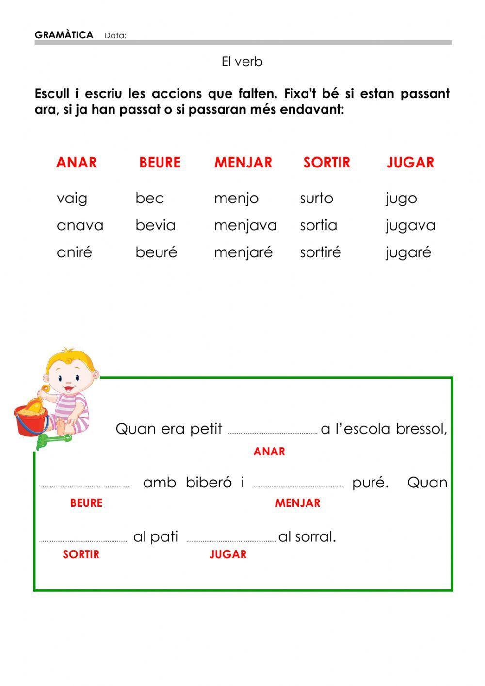 Els verbs | Free Interactive Worksheets | 198582