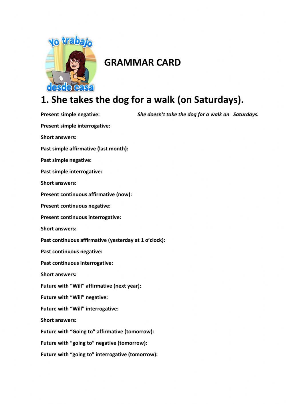 Grammar card exercise | Live Worksheets