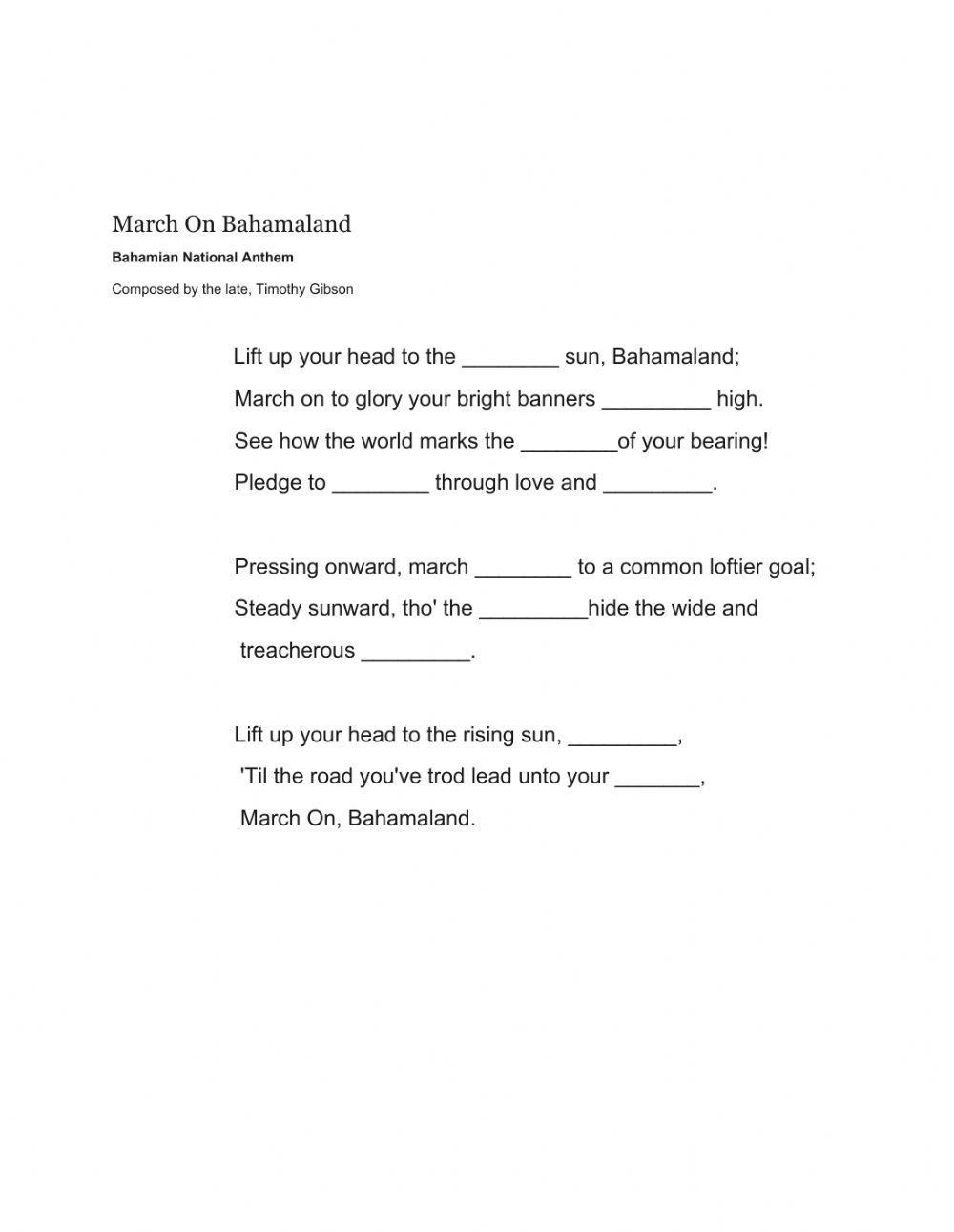 198927 | Bahamas National Anthem | Roselyn Bonimy