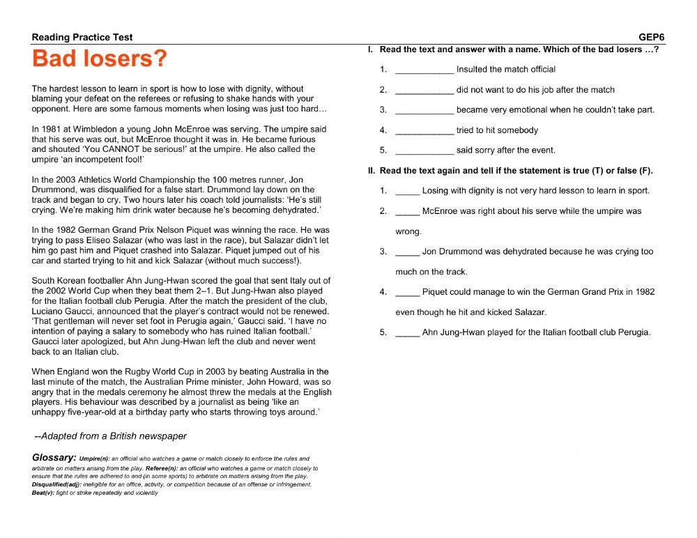 5677713 | Reading Practice 1 Bad Losers | panha