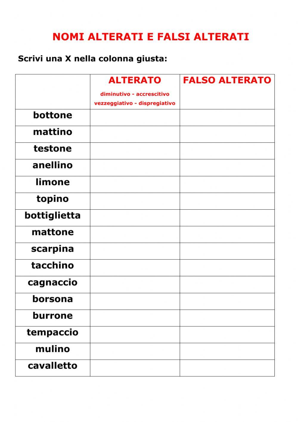 NOMI ALTERATI E FALSI ALTERATI online exercise for | Live Worksheets