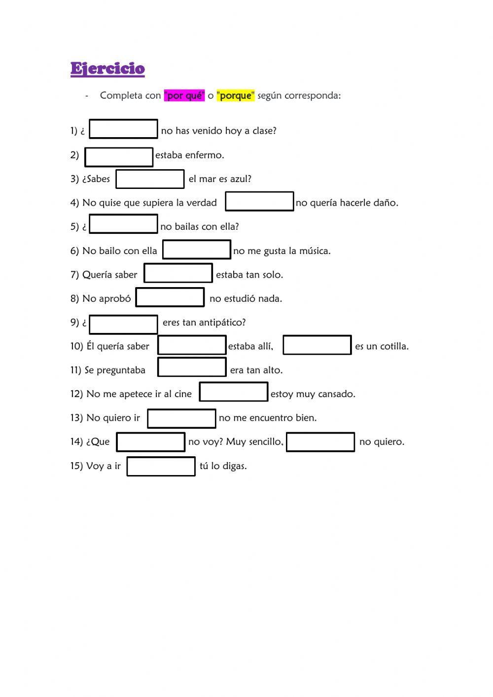 Los porques | Free Interactive Worksheets | 199793