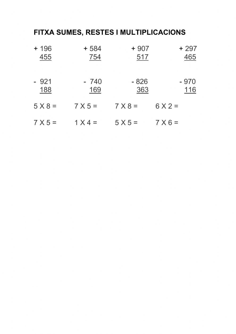 Sumes, restes i… | Free Interactive Worksheets | 200363