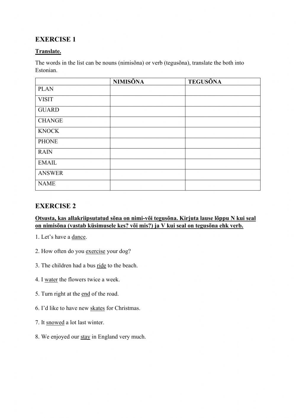 Noun or verb worksheet | Live Worksheets
