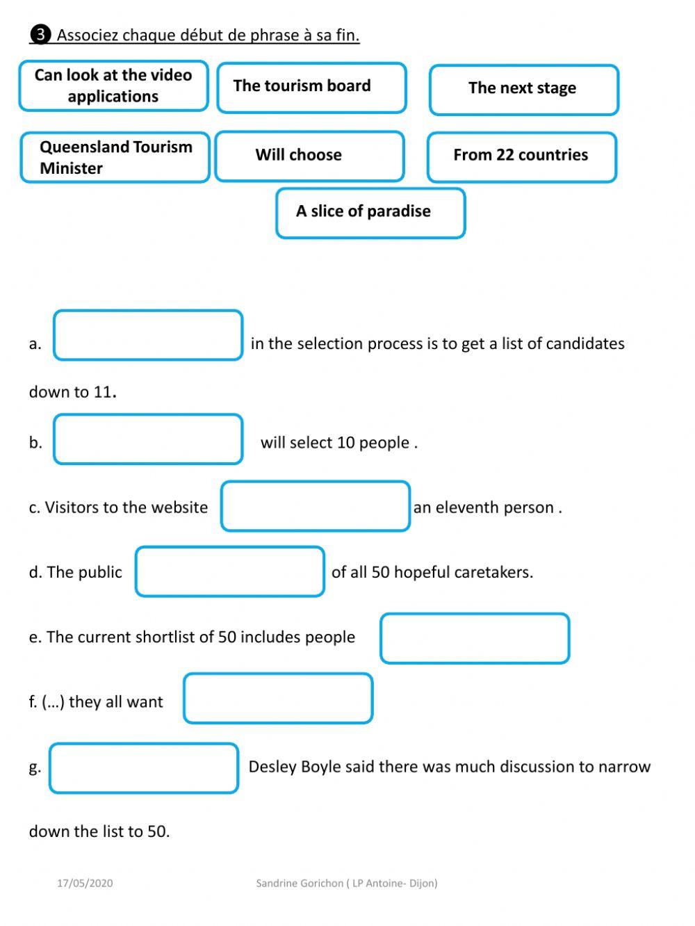 Best job in the world B1+ worksheet | Live Worksheets
