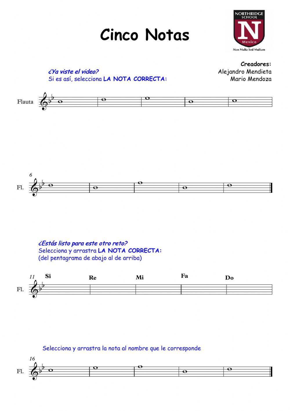 Flauta: Ritmo y 5 notas worksheet | Live Worksheets