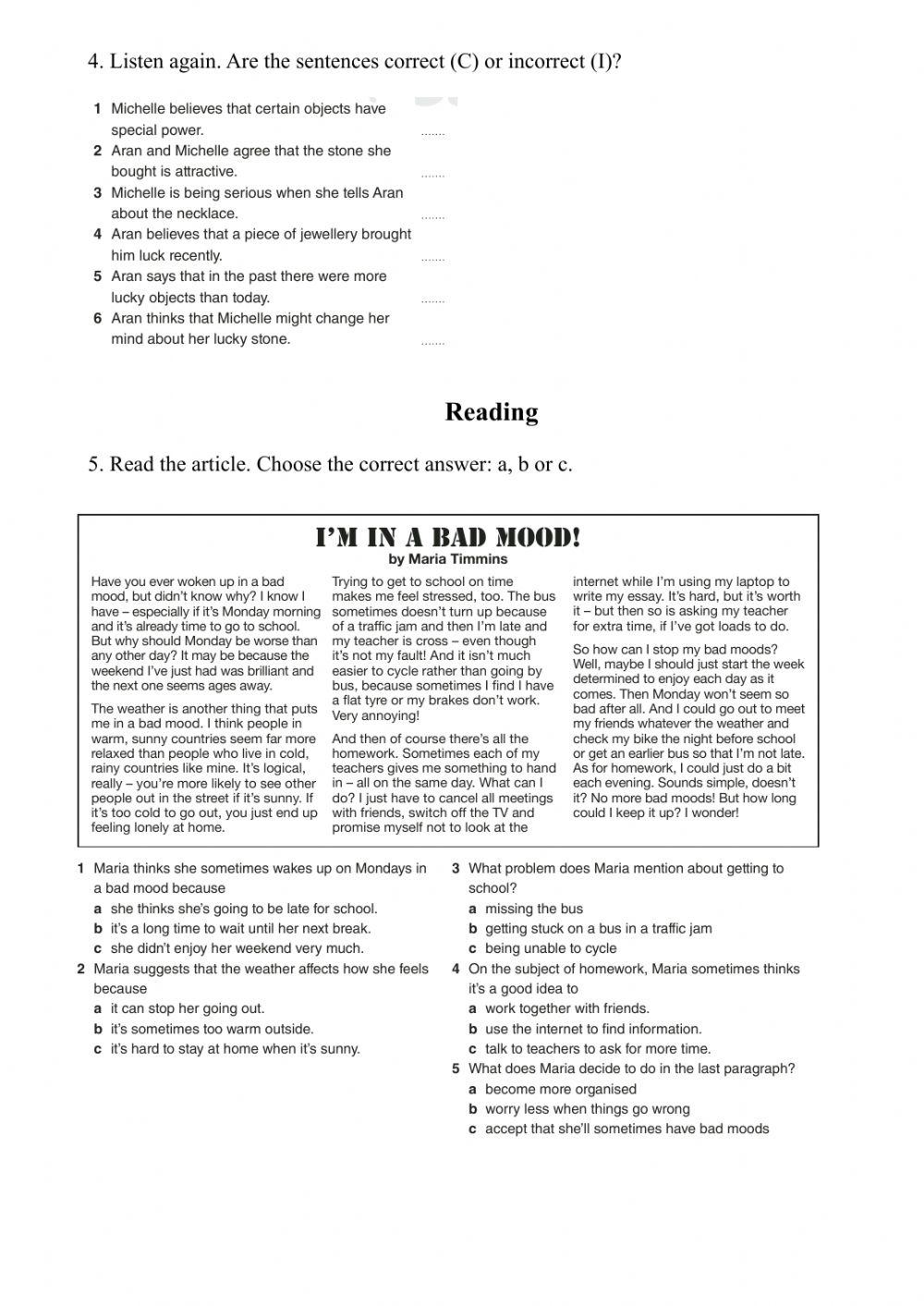 Listening and reading interactive activity | Live Worksheets