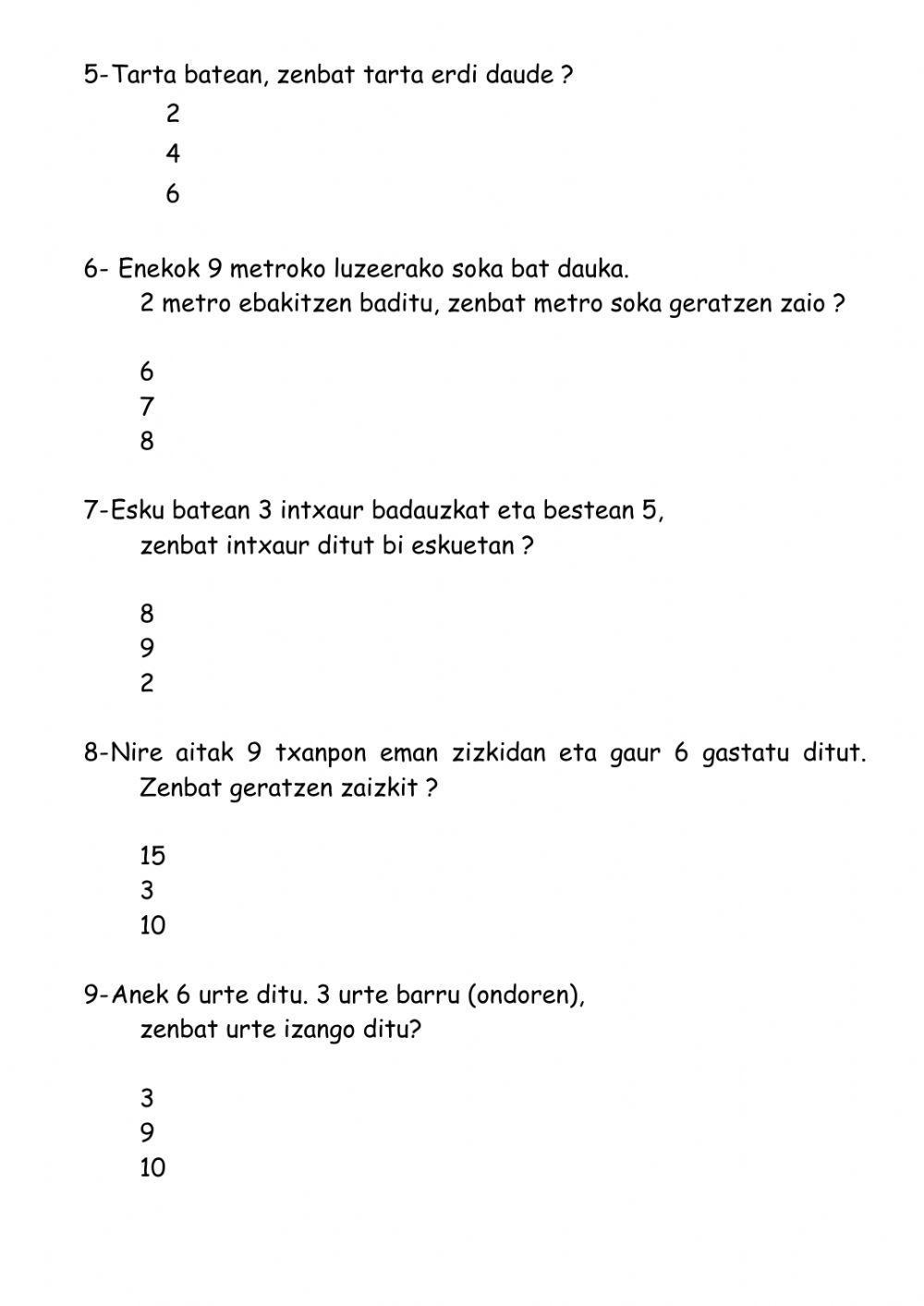 Problemak, erantzun egokia aukeratu worksheet | Live Worksheets