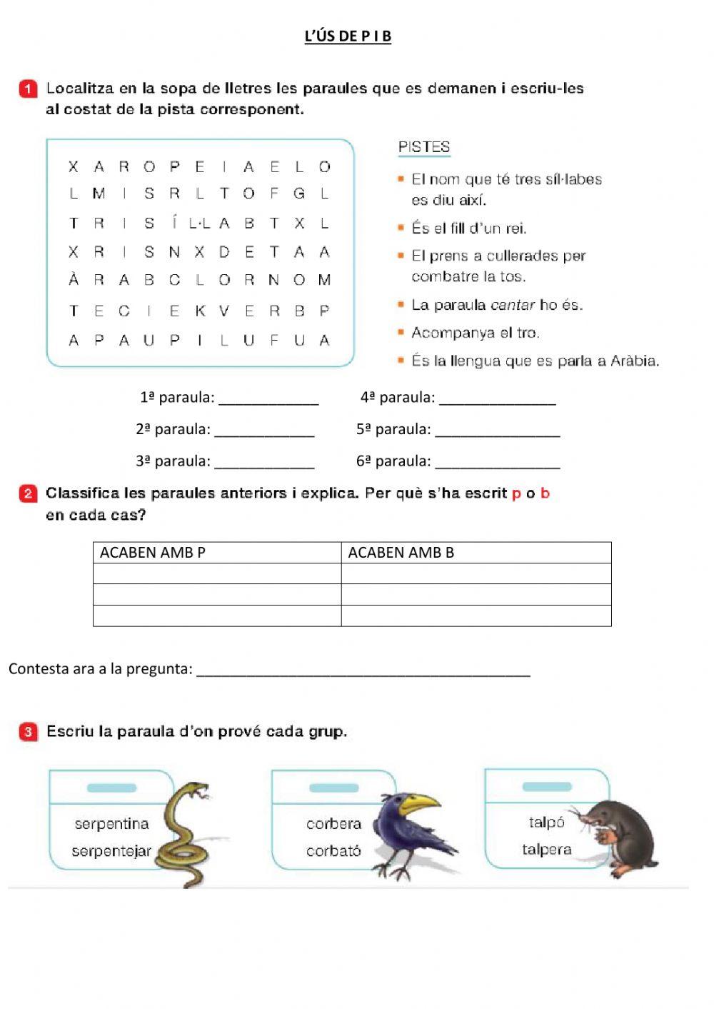P I B A FINAL DE PARAULA online exercise for | Live Worksheets