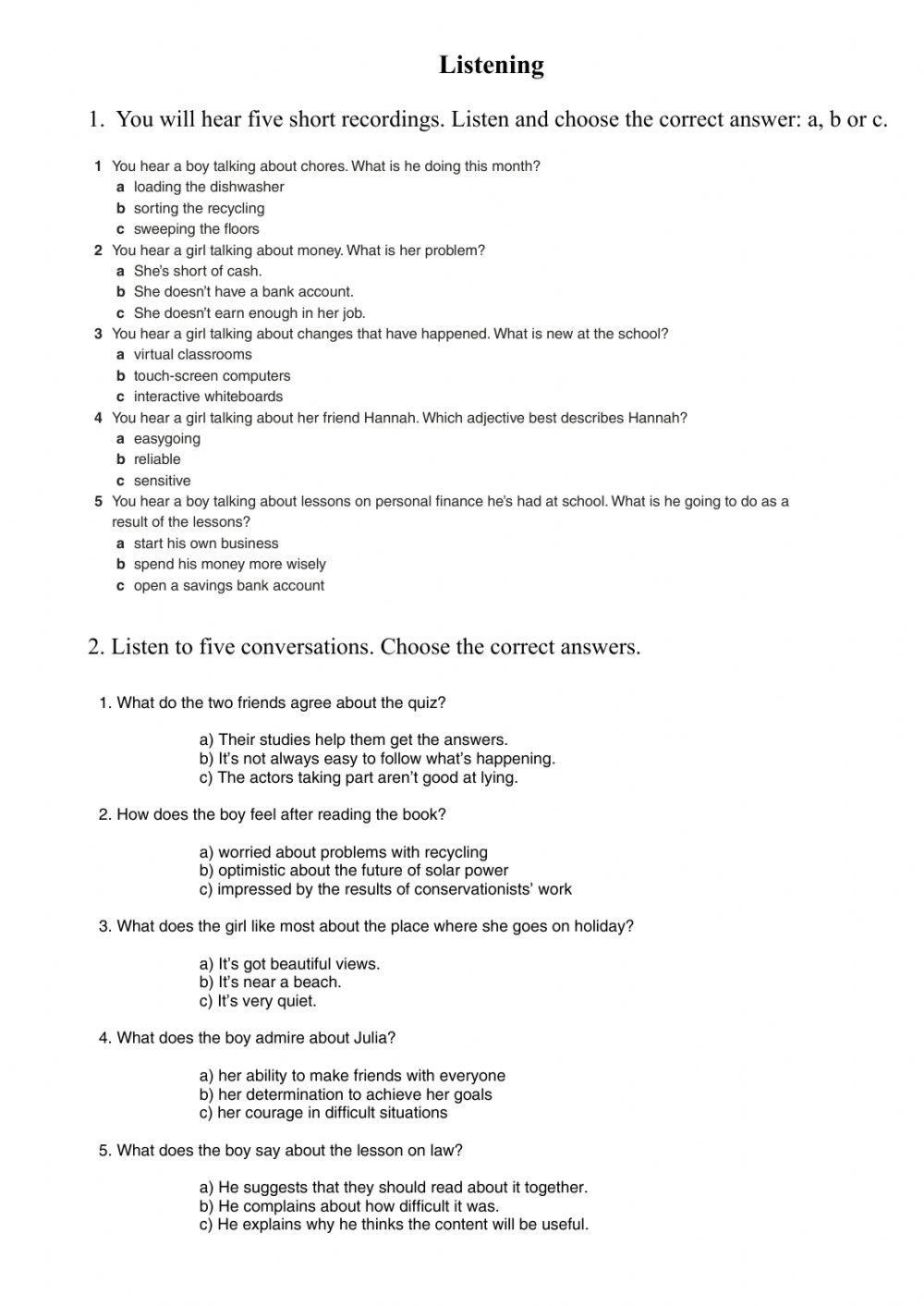 Listening + reading worksheet | Live Worksheets