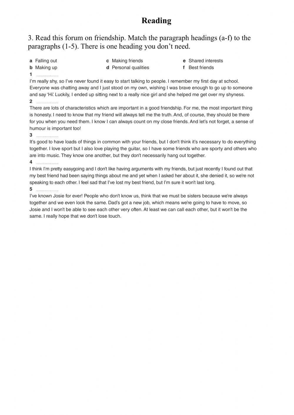 Listening + reading worksheet | Live Worksheets