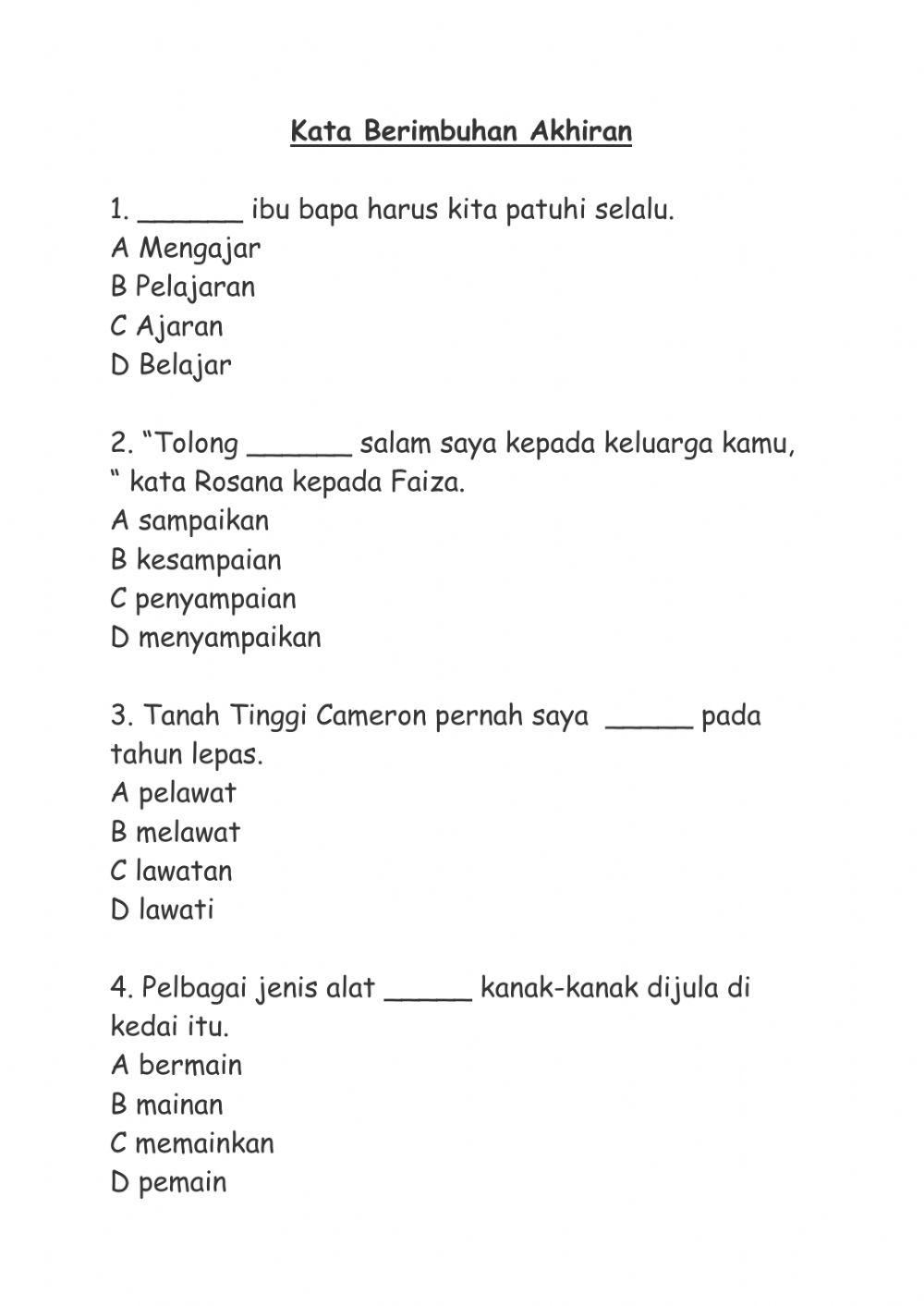 Kata berimbuhan akhiran interactive worksheet | Live Worksheets