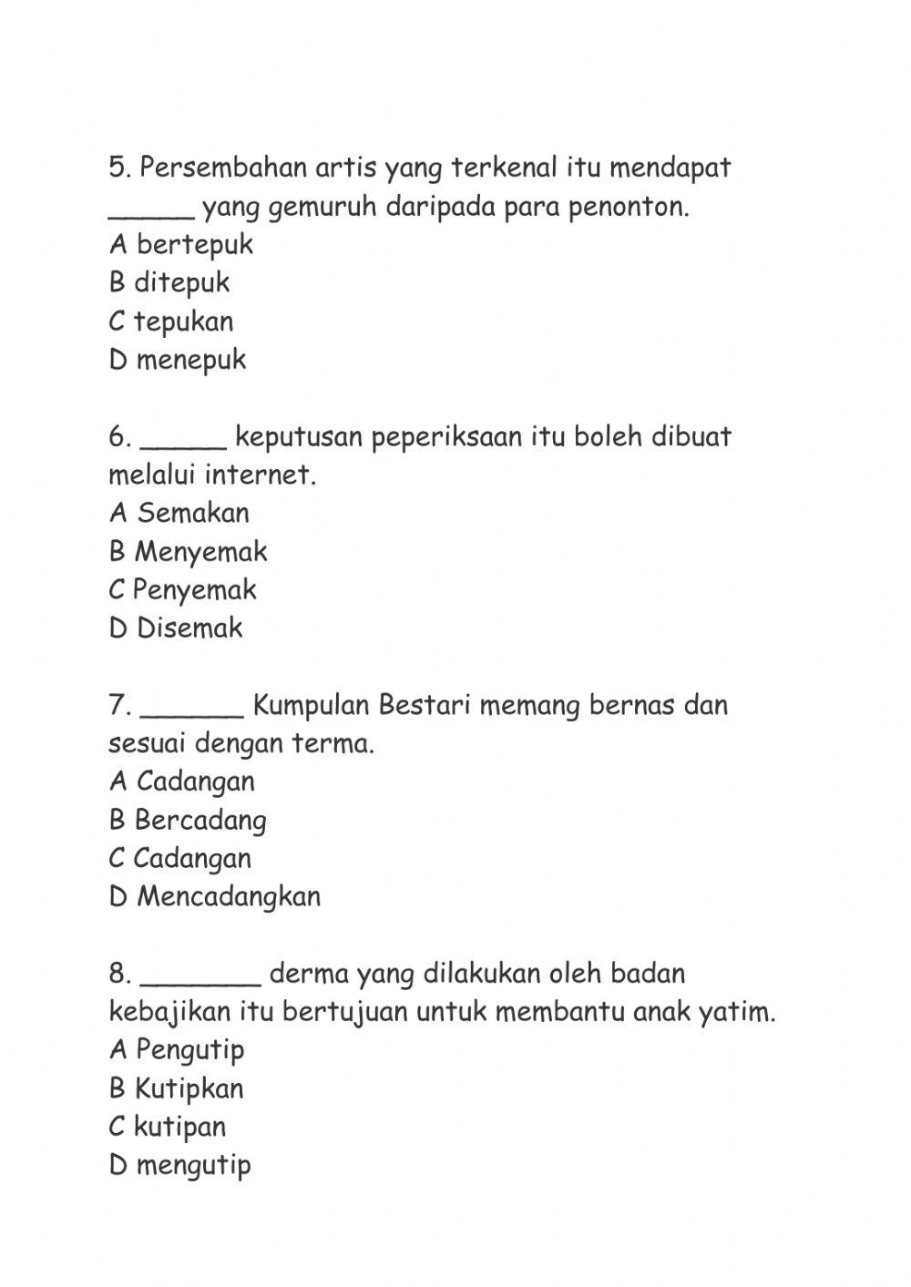 Kata berimbuhan akhiran interactive worksheet | Live Worksheets