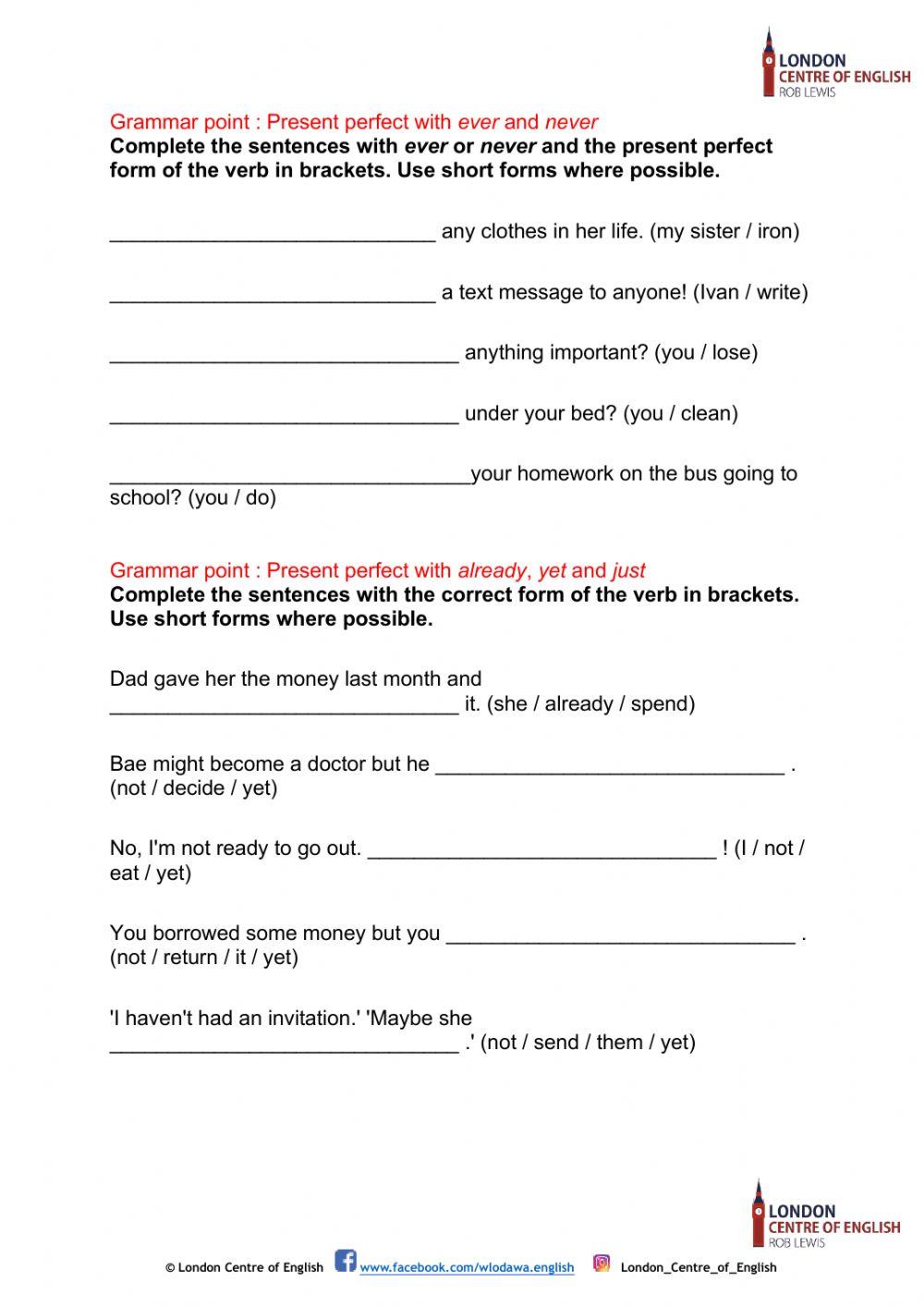 7th class present perfect revision worksheet | Live Worksheets