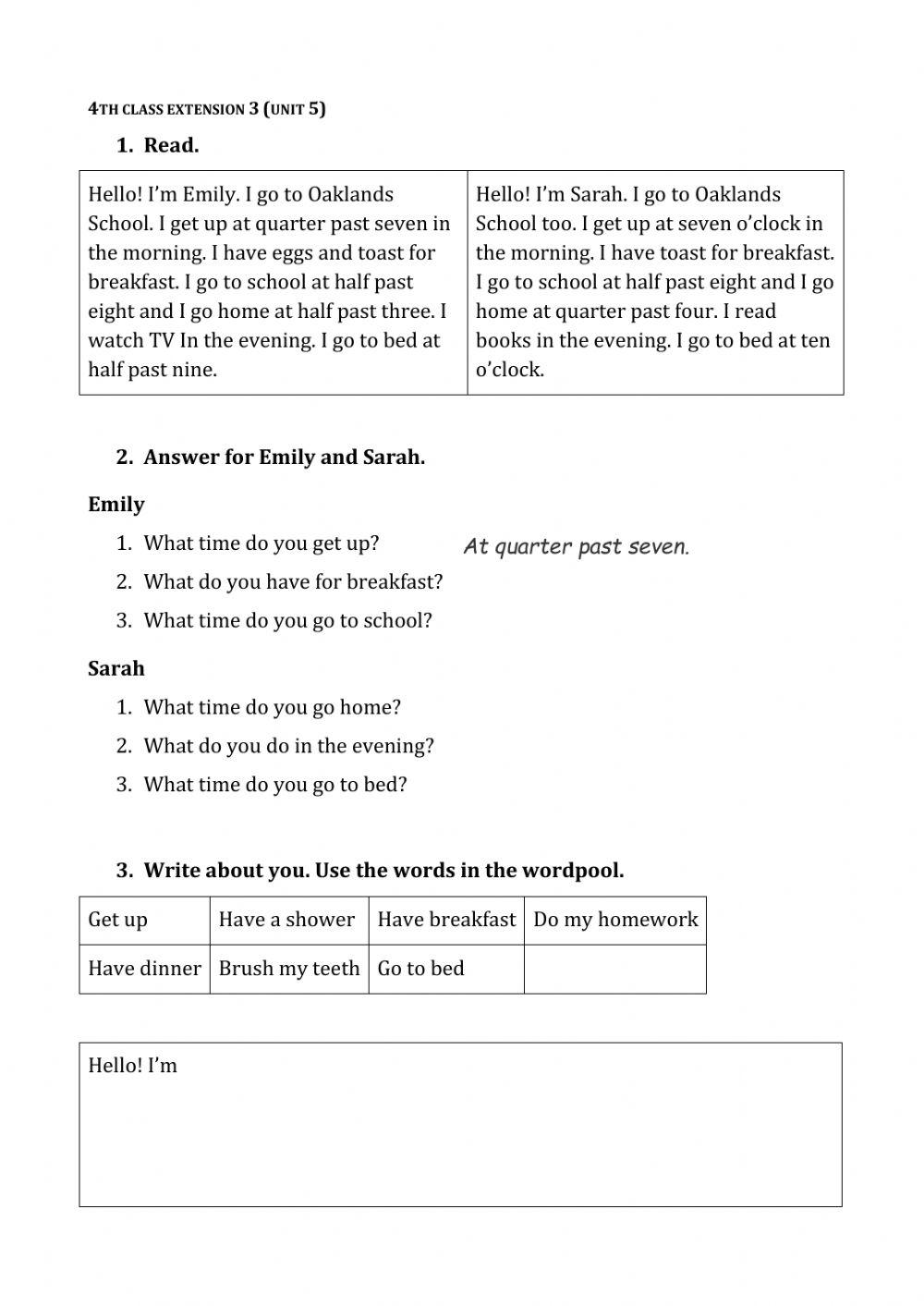4th class extension 3 (unit 5) worksheet | Live Worksheets