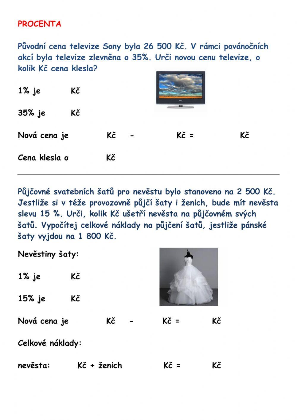 Procenta worksheet | Live Worksheets