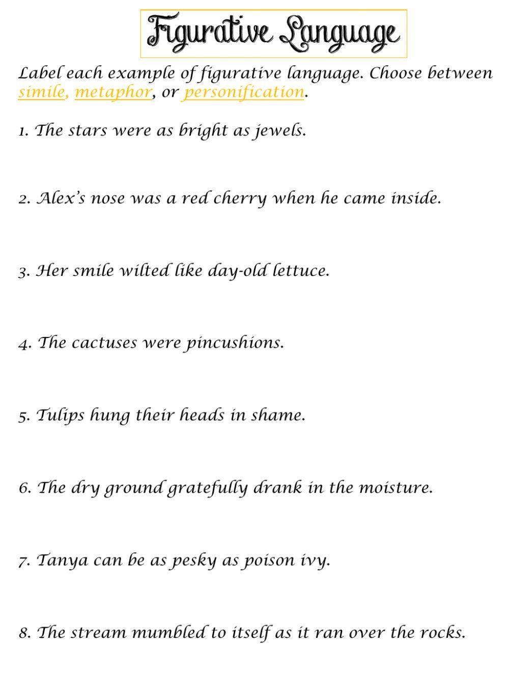 Figurative language online worksheet | Live Worksheets figurative-language-online-worksheet-live-worksheets